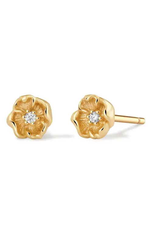 MADE BY MARY Cubic Zirconia Birthstone Flower Stud Earrings - Gold August