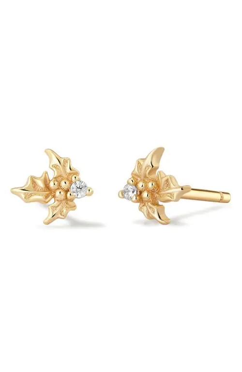 MADE BY MARY Cubic Zirconia Birthstone Flower Stud Earrings - Gold December