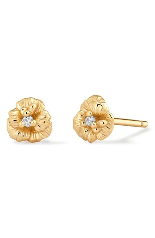 MADE BY MARY Cubic Zirconia Birthstone Flower Stud Earrings - Gold February