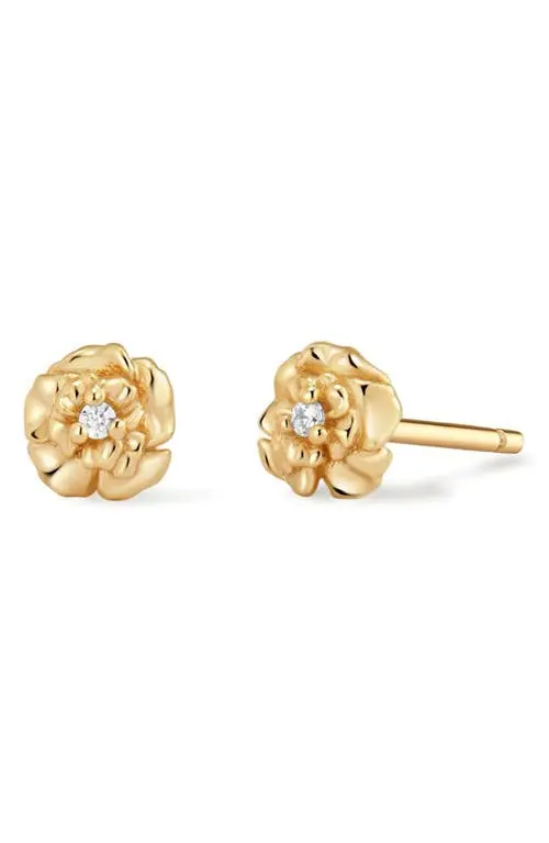 MADE BY MARY Cubic Zirconia Birthstone Flower Stud Earrings - Gold January