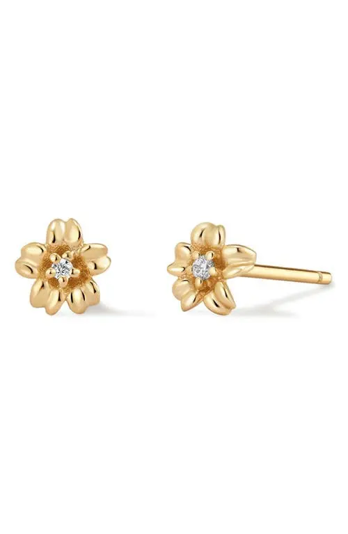 MADE BY MARY Cubic Zirconia Birthstone Flower Stud Earrings - Gold March