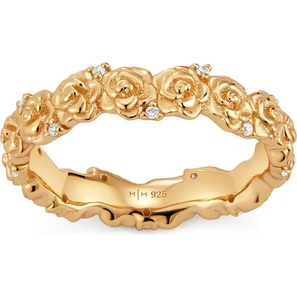 MADE BY MARY Cubic Zirconia Birthstone Flower Eternity Band Ring - Gold June