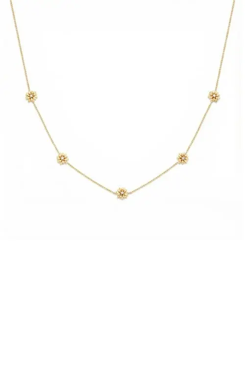 MADE BY MARY Cubic Zirconia Birthstone Flower Station Necklace - Gold April