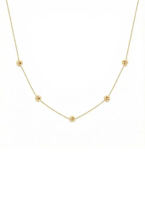 MADE BY MARY Cubic Zirconia Birthstone Flower Station Necklace - Gold February