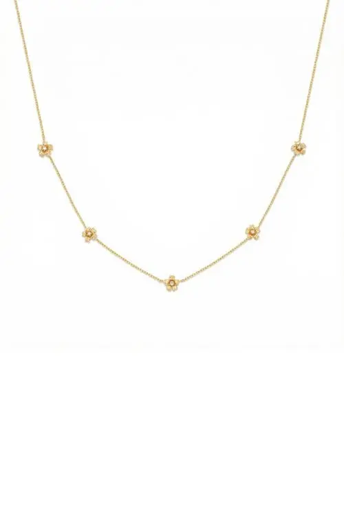 MADE BY MARY Cubic Zirconia Birthstone Flower Station Necklace - Gold March