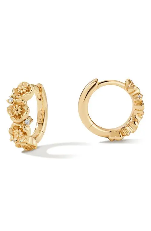 MADE BY MARY Cubic Zirconia Birthstone Flower Huggie Hoop Earrings - Gold August