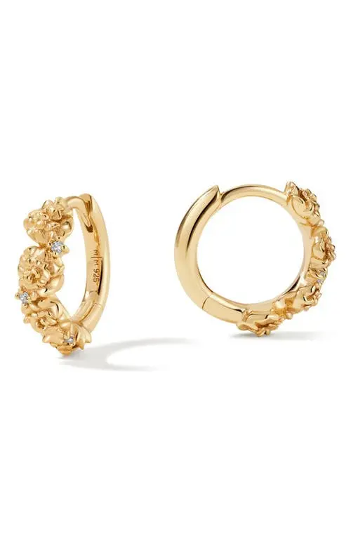MADE BY MARY Cubic Zirconia Birthstone Flower Huggie Hoop Earrings - Gold January