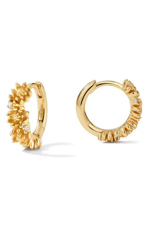 MADE BY MARY Cubic Zirconia Birthstone Flower Huggie Hoop Earrings - Gold November