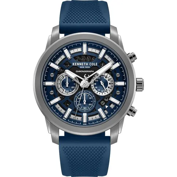 KENNETH COLE Sport Chronograph Silicone Strap Watch - Blue