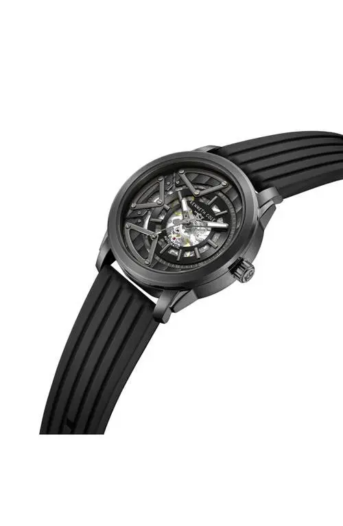 KENNETH COLE Skeleton Automatic Silicone Strap Watch