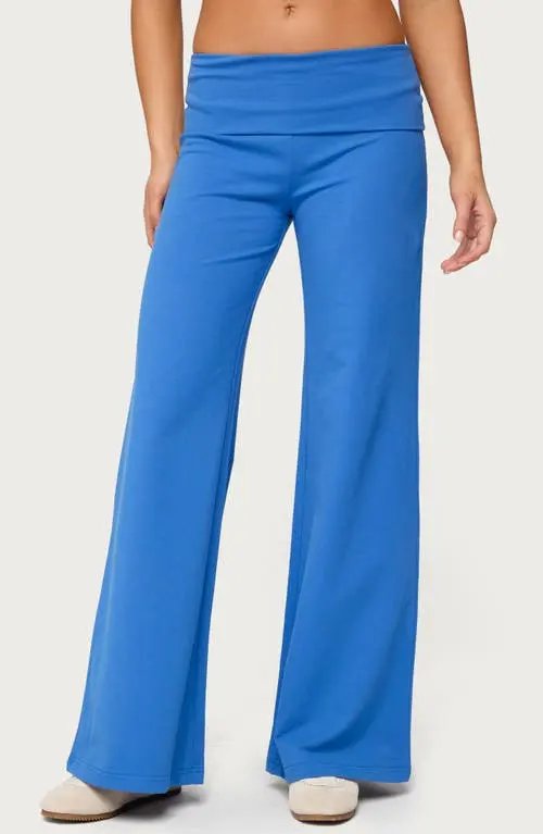 EDIKTED Wide-leg Fold-over Knit Pants - Blue