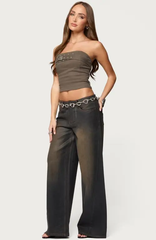 EDIKTED Nadiya Belted Strapless Cotton Twill Top