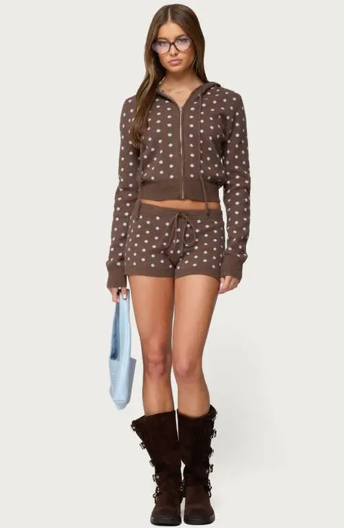 EDIKTED Polka Dot Knit Hooded Jacket