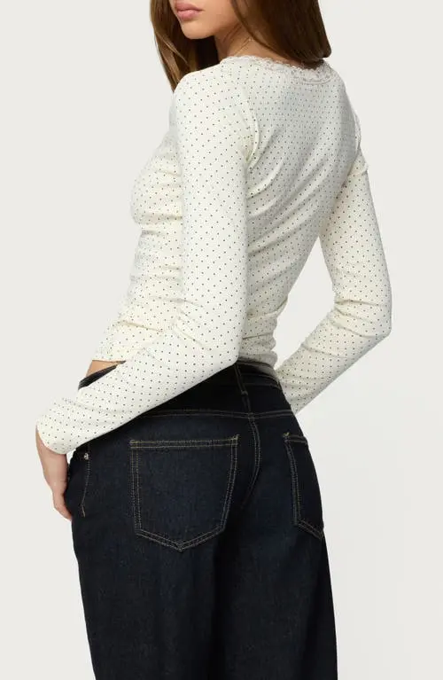 EDIKTED Lace Trim Dot Top