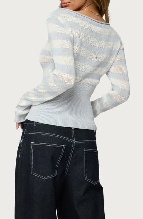 EDIKTED Cornella Stripe Open Stitch Boat Neck Sweater