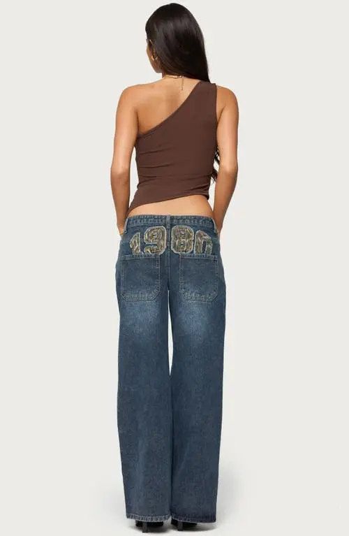 EDIKTED 1980 Leopard Patch Low Rise Jeans