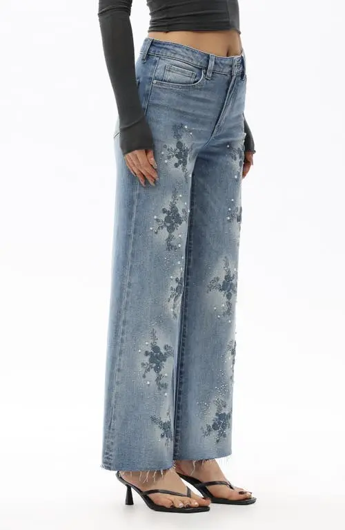 BAYEAS Embroidered Beaded Wide Leg Jeans