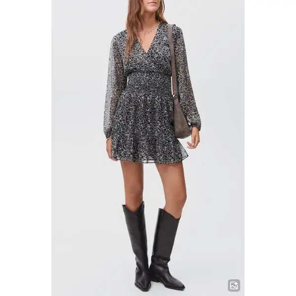Mango Leopard Print Long Sleeve Mini Dress