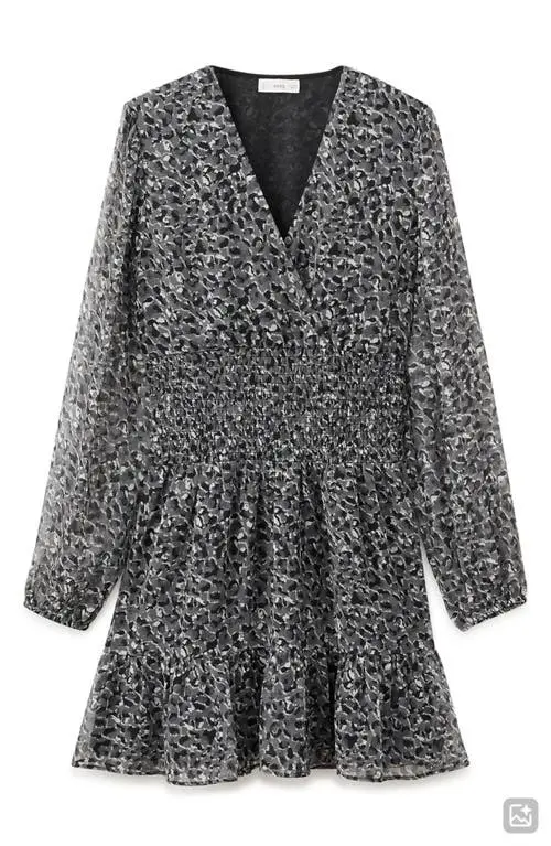 Mango Leopard Print Long Sleeve Mini Dress