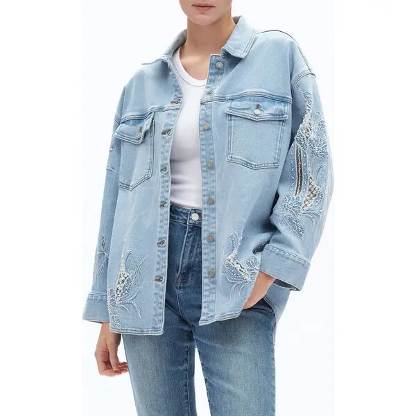 BAYEAS Floral Embroidered Denim Shirt Jacket