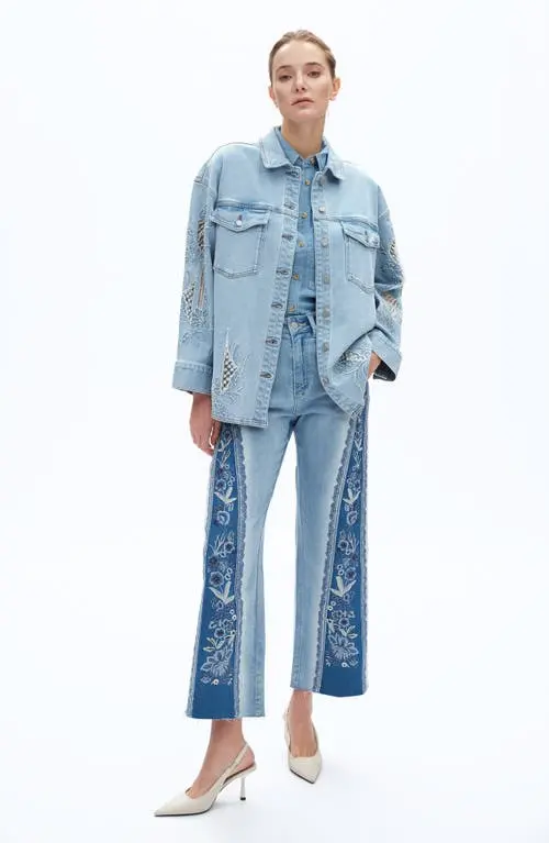 BAYEAS Floral Embroidered Denim Shirt Jacket