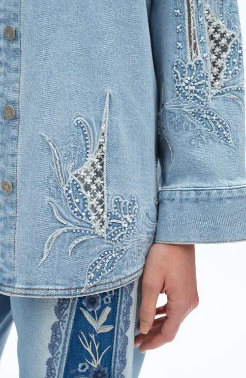 BAYEAS Floral Embroidered Denim Shirt Jacket