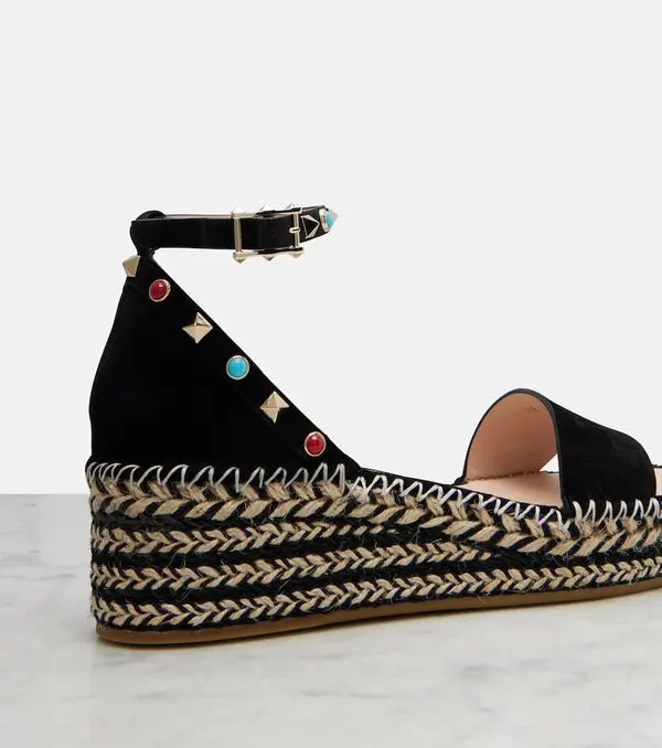 Valentino Garavani Rockstud Suede Espadrille Sandals