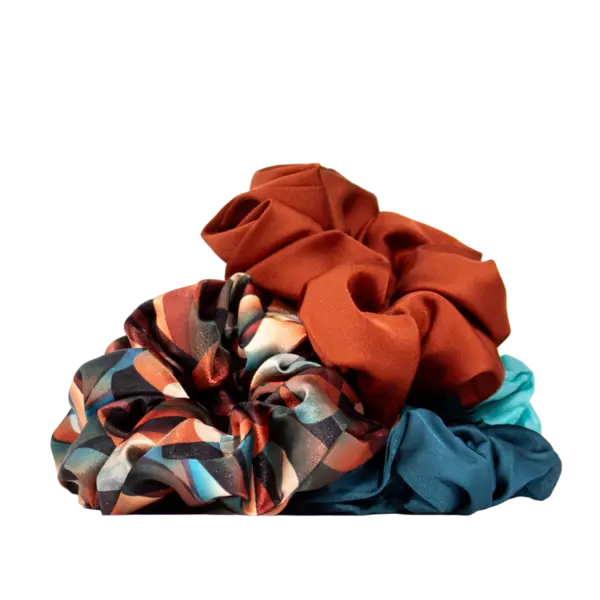 REVAIR Luxe Satin Scrunchies Cinnamon Swirl Limited Edition - Gold, Brown, Bronze, Beige, Multicolor