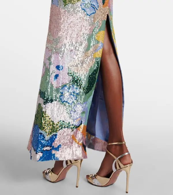 LA FUORI Floral Sequined Strapless Gown