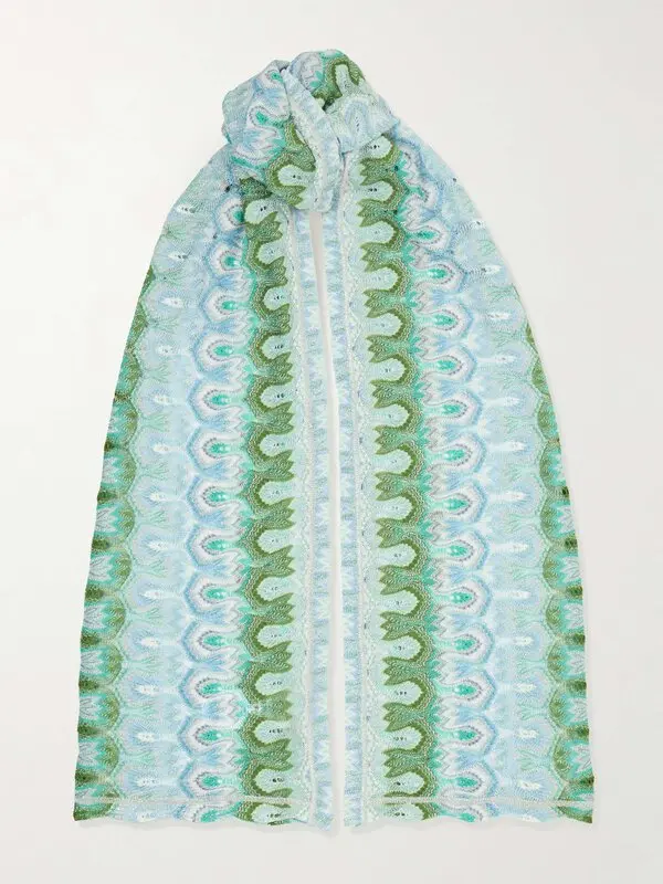 Missoni Striped Metallic Crochet-knit Wrap - Light Blue