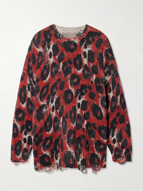 R13 Distressed Leopard-print Cotton Sweater - Multi
