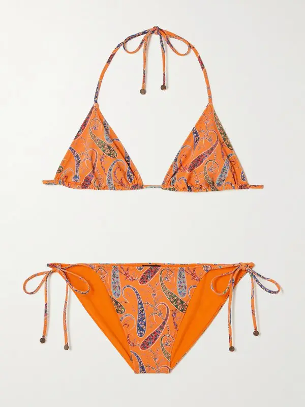 Etro Embellished Paisley-print Triangle Bikini - Orange
