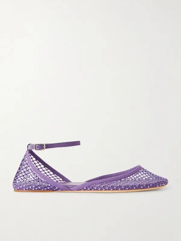 Christopher Esber Minette Leather-trimmed Crystal-embellished Mesh Ballet Flats - Purple