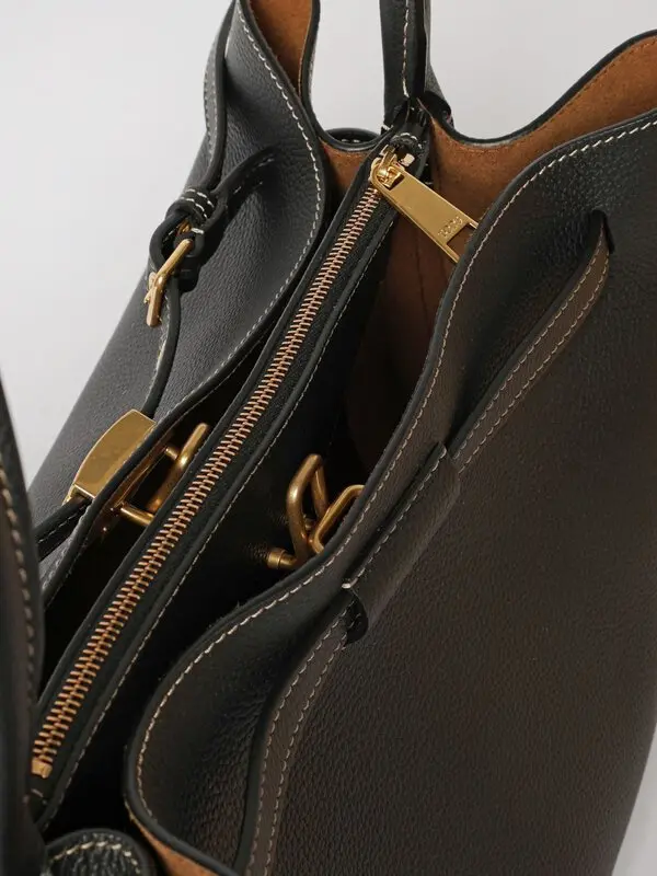 TOD'S Leather Handbag With Gold Tone Hardware - Black