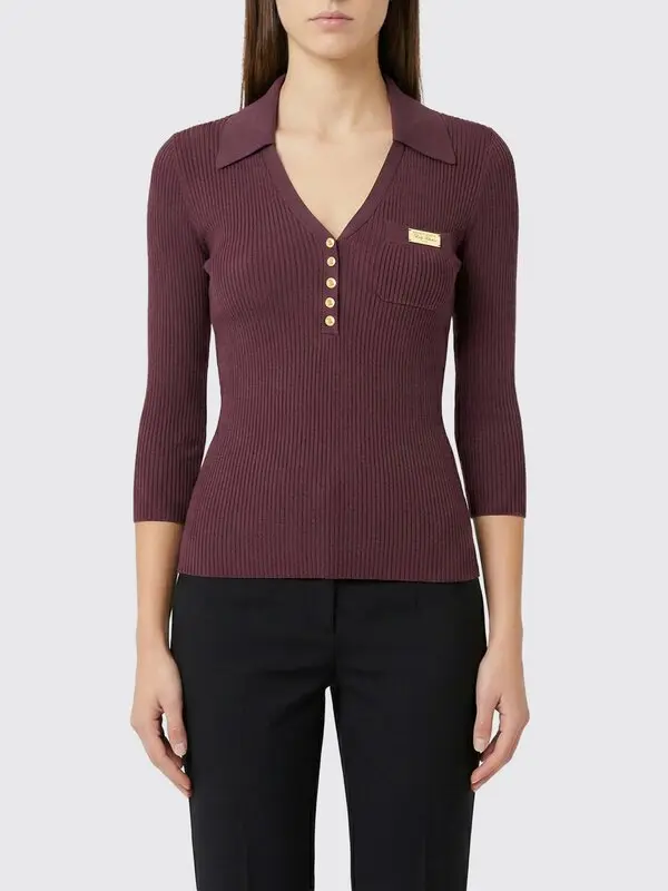 Elisabetta Franchi Ribbed Knit Polo Shirt - Brown