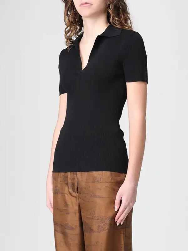 Max Mara Ribbed Knit Polo Shirt - Black