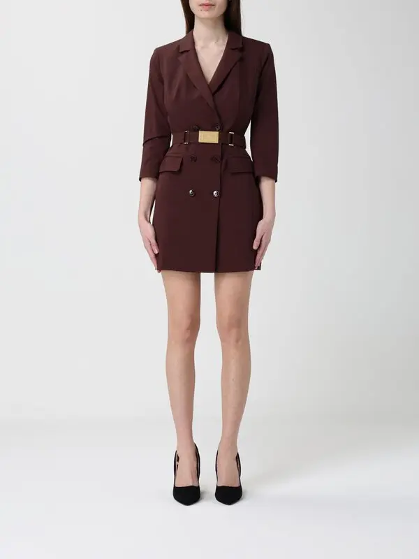 Elisabetta Franchi Double-breasted Belted Blazer Dress - Cocoa