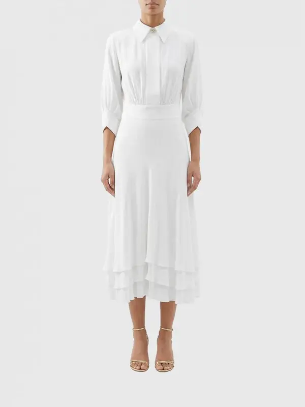Elisabetta Franchi Shirt Dress With Tiered Hem - White