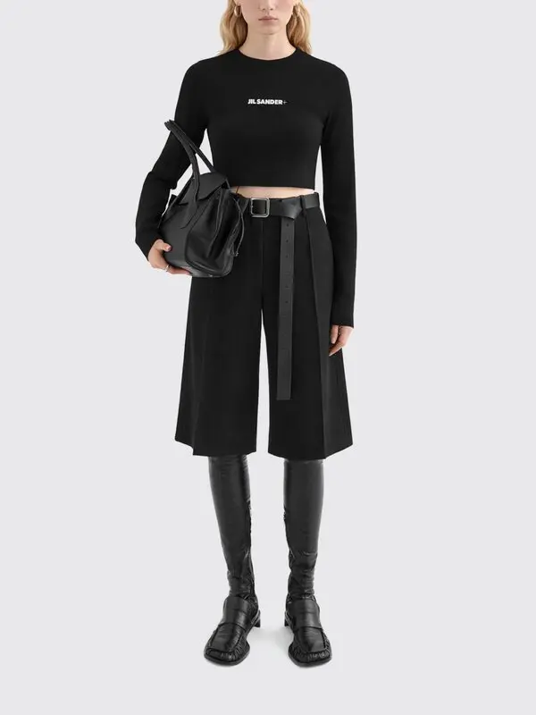 JIL SANDER Cropped Long Sleeve Top - Black