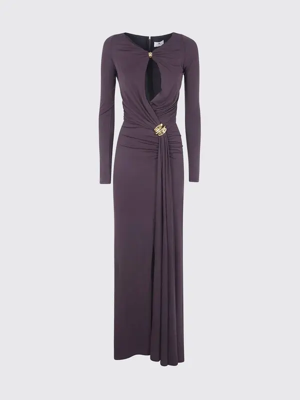 Elisabetta Franchi Long Sleeve Gown - Brown