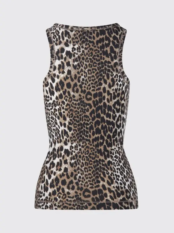 GANNI Leopard Print Ribbed Tank Top - Brown