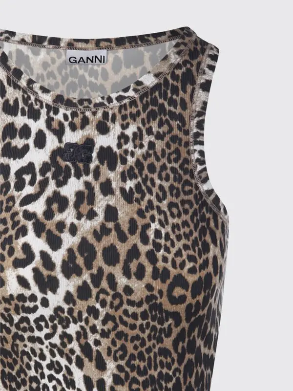 GANNI Leopard Print Ribbed Tank Top - Brown