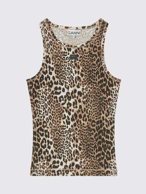 GANNI Leopard Print Ribbed Tank Top - Brown