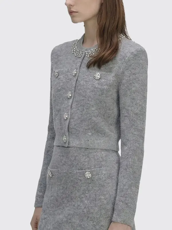 SELF-PORTRAIT Embellished Cardigan - Grey
