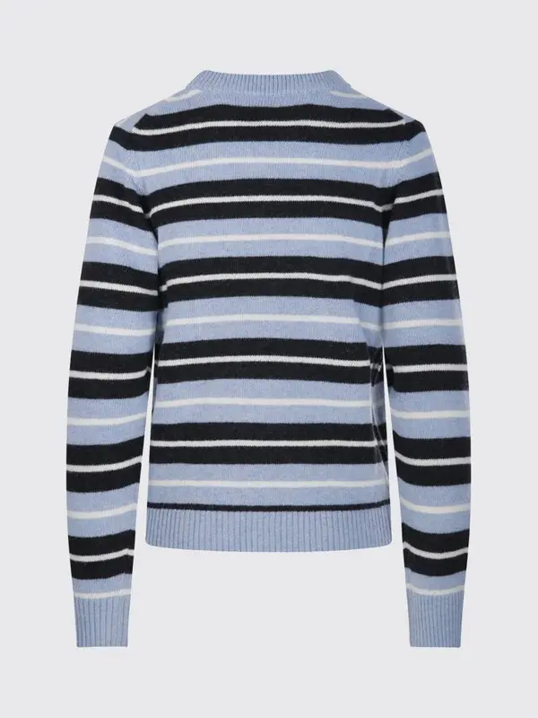 GANNI Striped Knit Sweater With Graphic Detail - Gnawed Blue