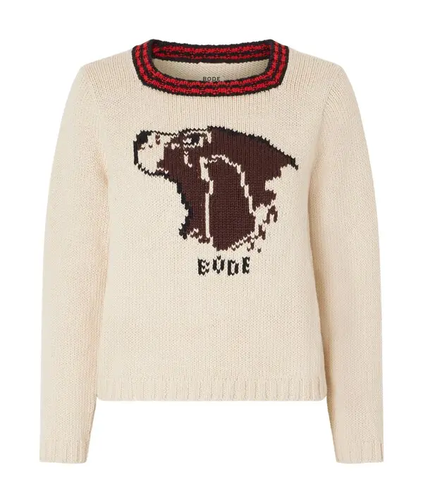 BODE Spaniel Intarsia Pima Cotton And Merino Wool-blend Sweater - Cream