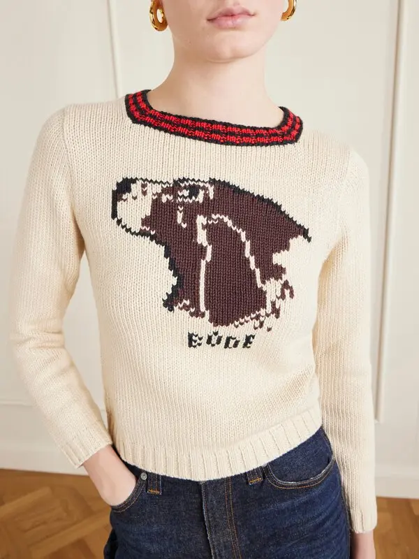 BODE Spaniel Intarsia Pima Cotton And Merino Wool-blend Sweater - Cream