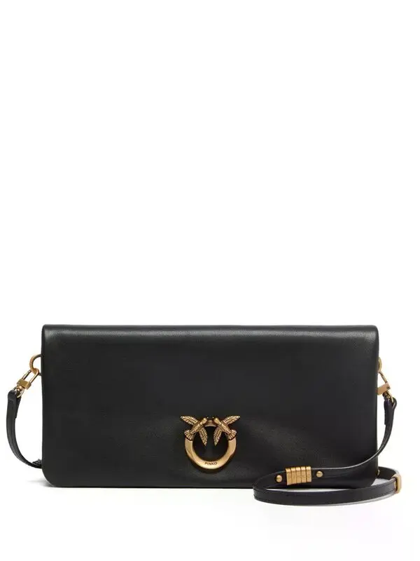 Pinko Love Bag Click Soft Horizontal Leather Shoulder Bag With Bird Hardware - Black