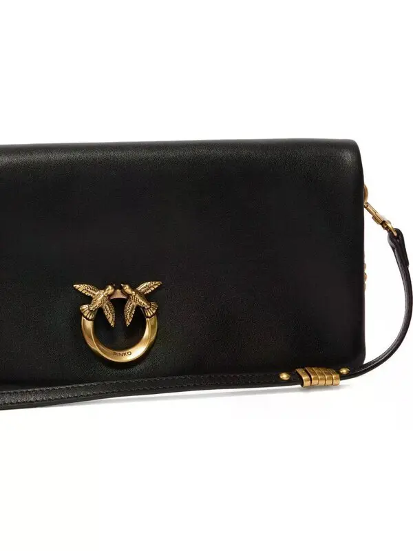 Pinko Love Bag Click Soft Horizontal Leather Shoulder Bag With Bird Hardware - Black