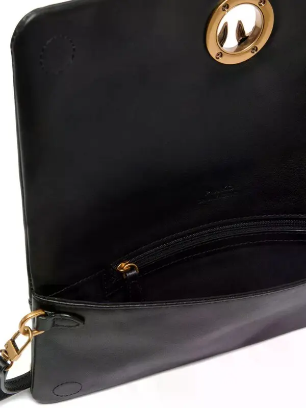 Pinko Love Bag Click Soft Horizontal Leather Shoulder Bag With Bird Hardware - Black
